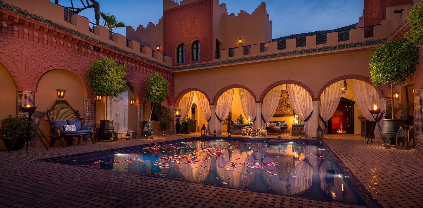 Dining at Kasbah Tamadot, Atlas Mountains, Marrakech , Morocco