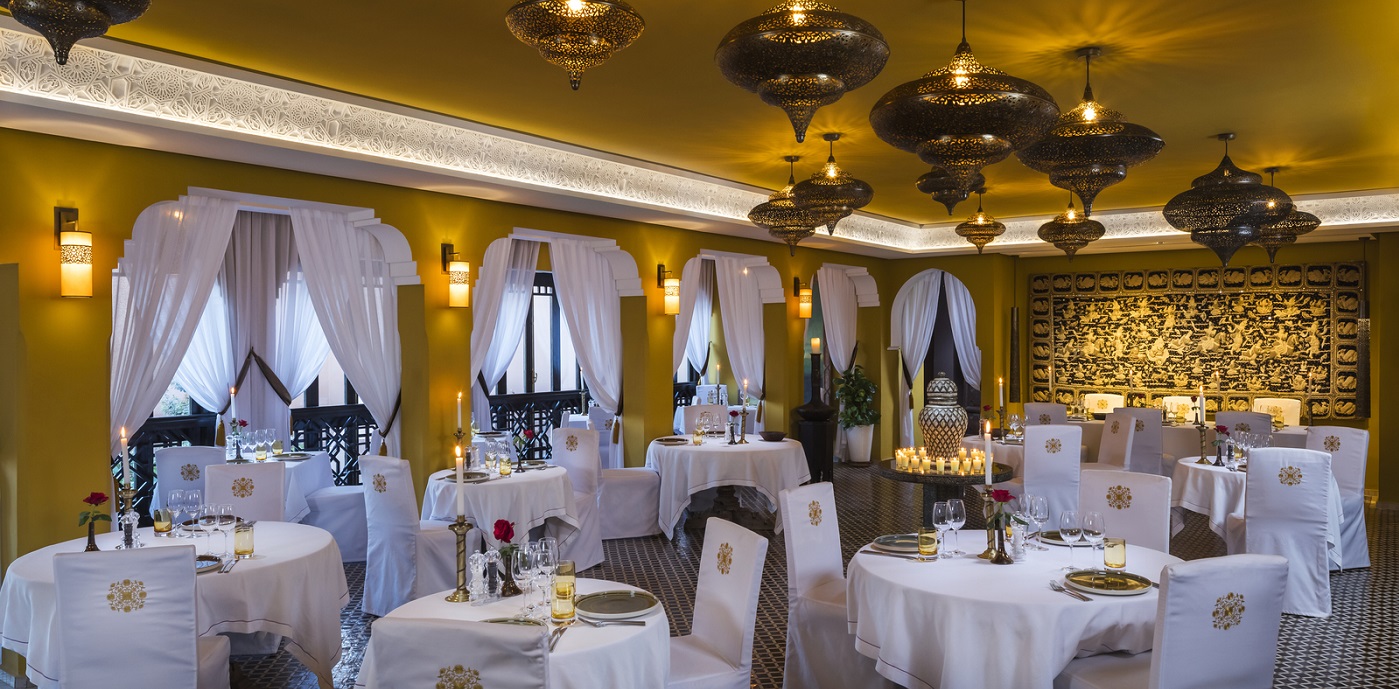 Dining at Kasbah Tamadot, Atlas Mountains, Marrakech , Morocco